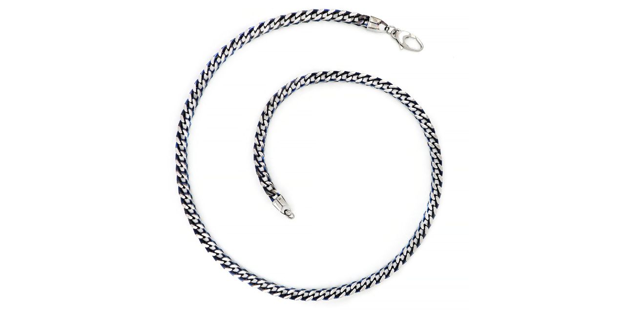 Men's steel fishbone chain with blue details AL22125 | Asimetrico.gr