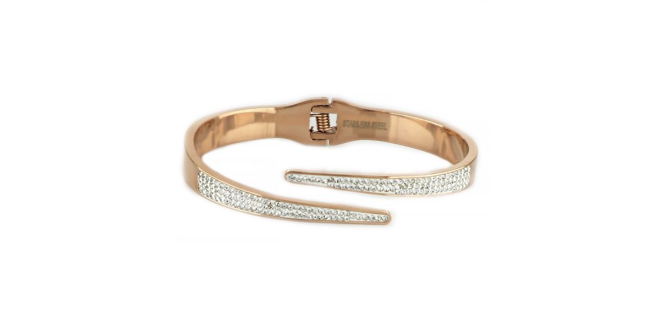 Γυναικείο βραχιόλι χειροπέδα ατσάλινη σε ROZE GOLD με λοξές πλευρές με ...