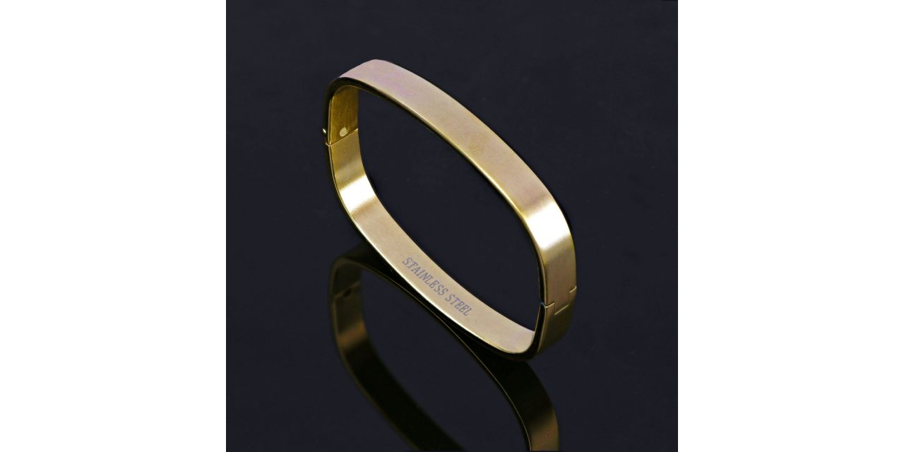 Stainless steel matte square shaped bangle bracelet gold color BR12022 ...