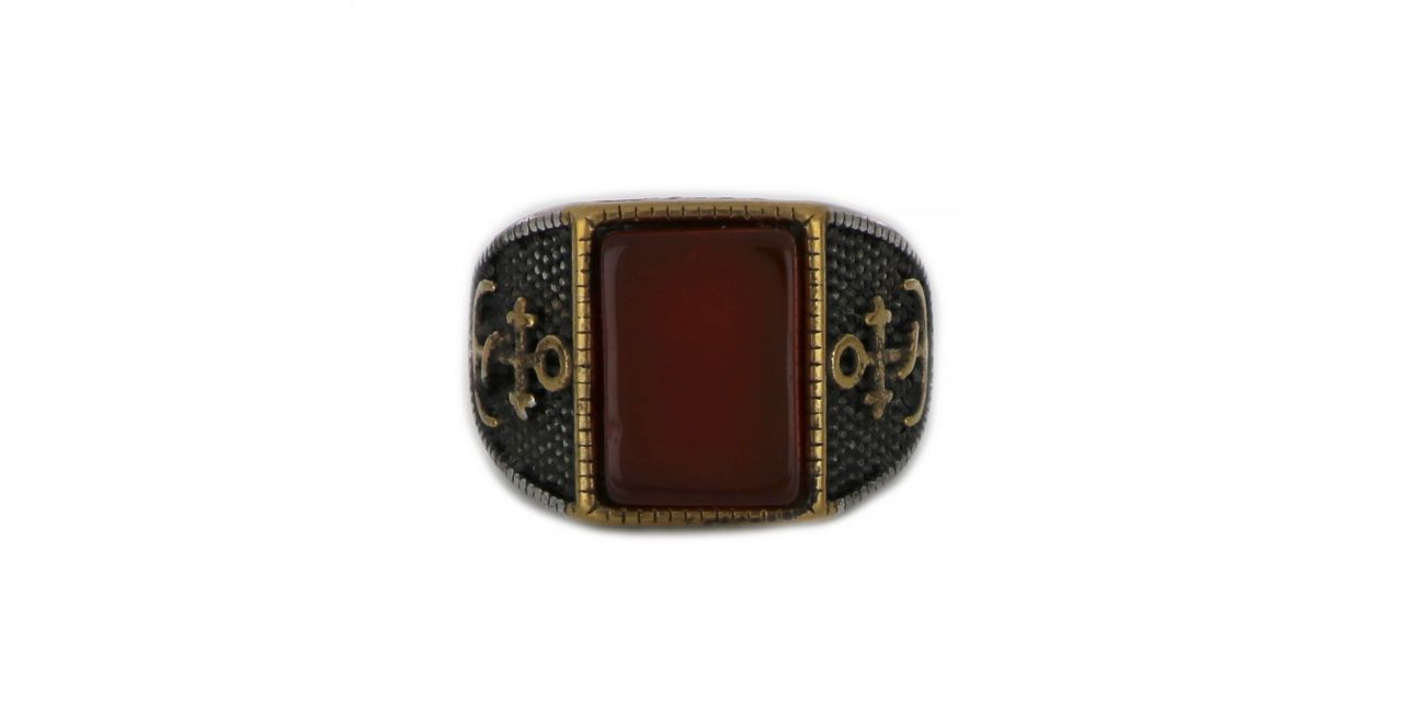 Men's steel ring with embossed gold plated anchor design on the sides ...