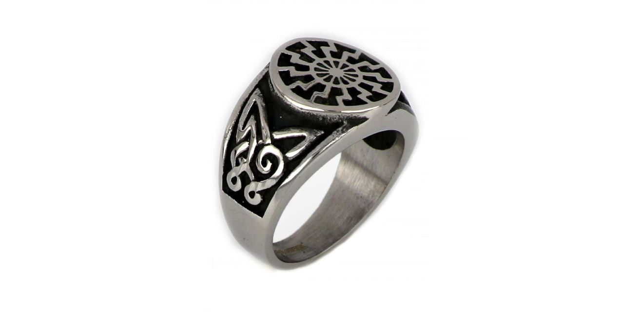 Men's steel ring with embossed sun | Asimetrico.gr