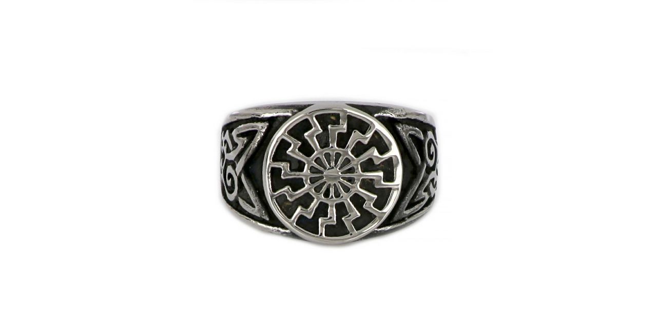 Men's steel ring with embossed sun | Asimetrico.gr