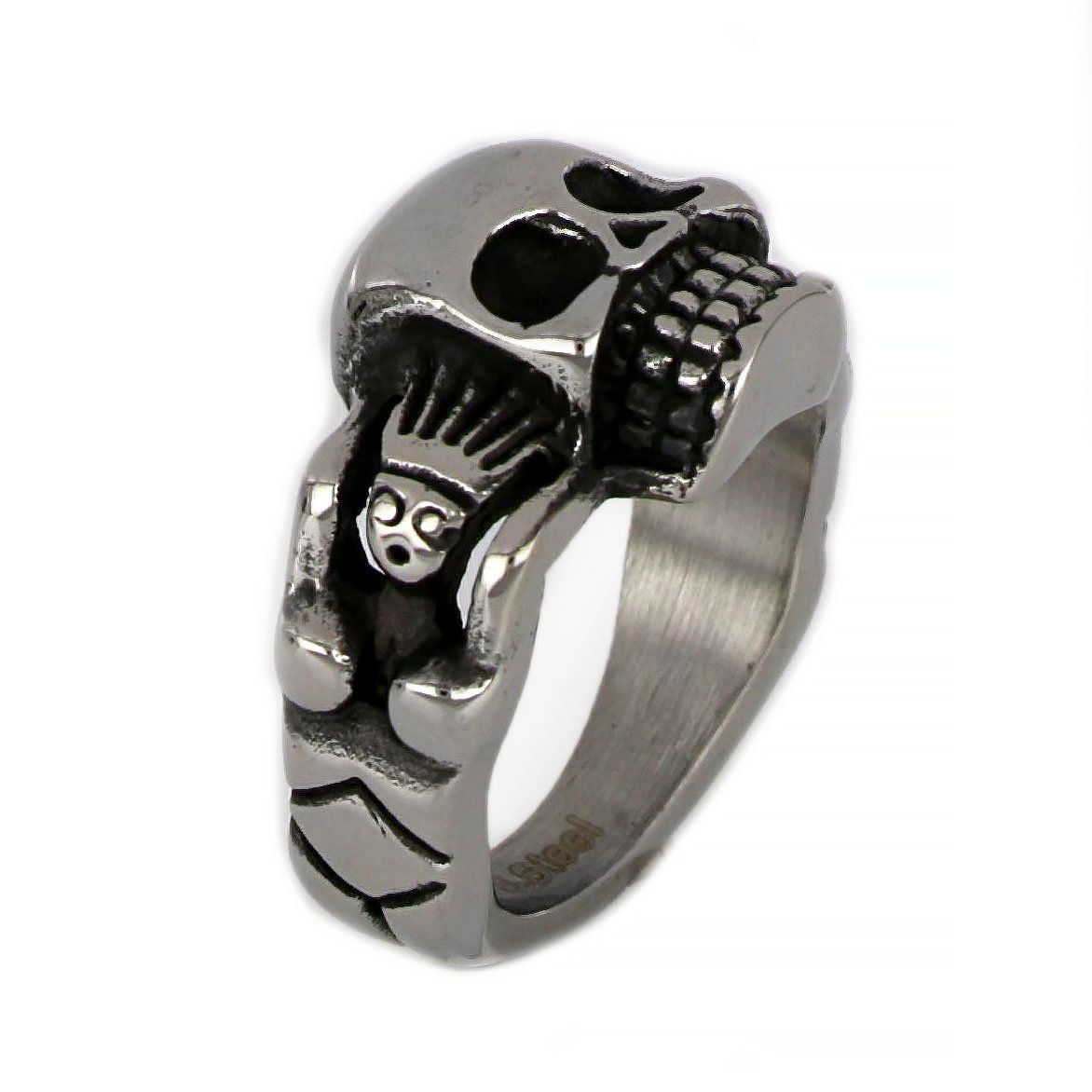 Men's steel skull ring with hand bones | Asimetrico.gr