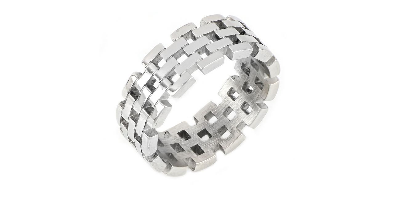 Men's stainless steel ring with chain design DA22125 | Asimetrico.gr