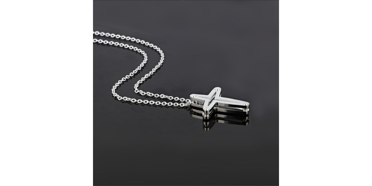 Men's steel cross white double with chain | Asimetrico.gr