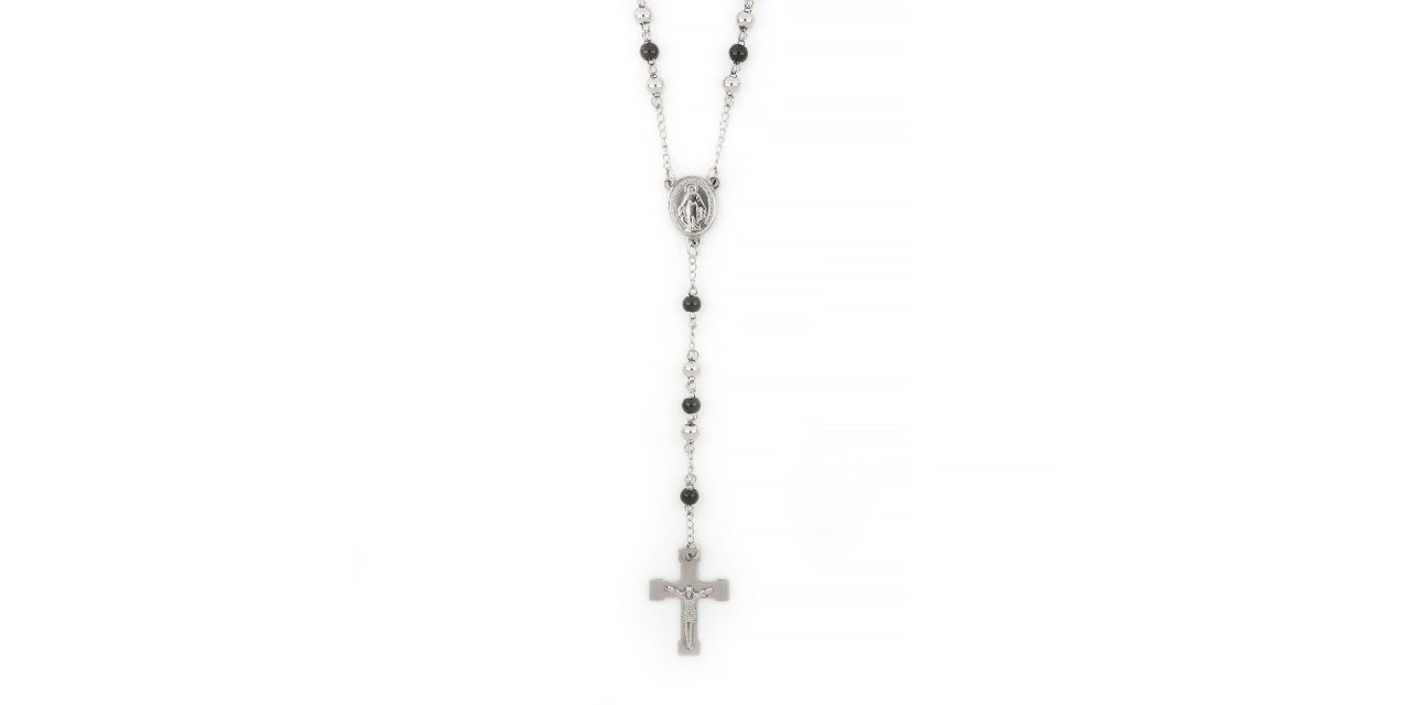 Unisex stainless steel rosary in white-black color | Asimetrico.gr
